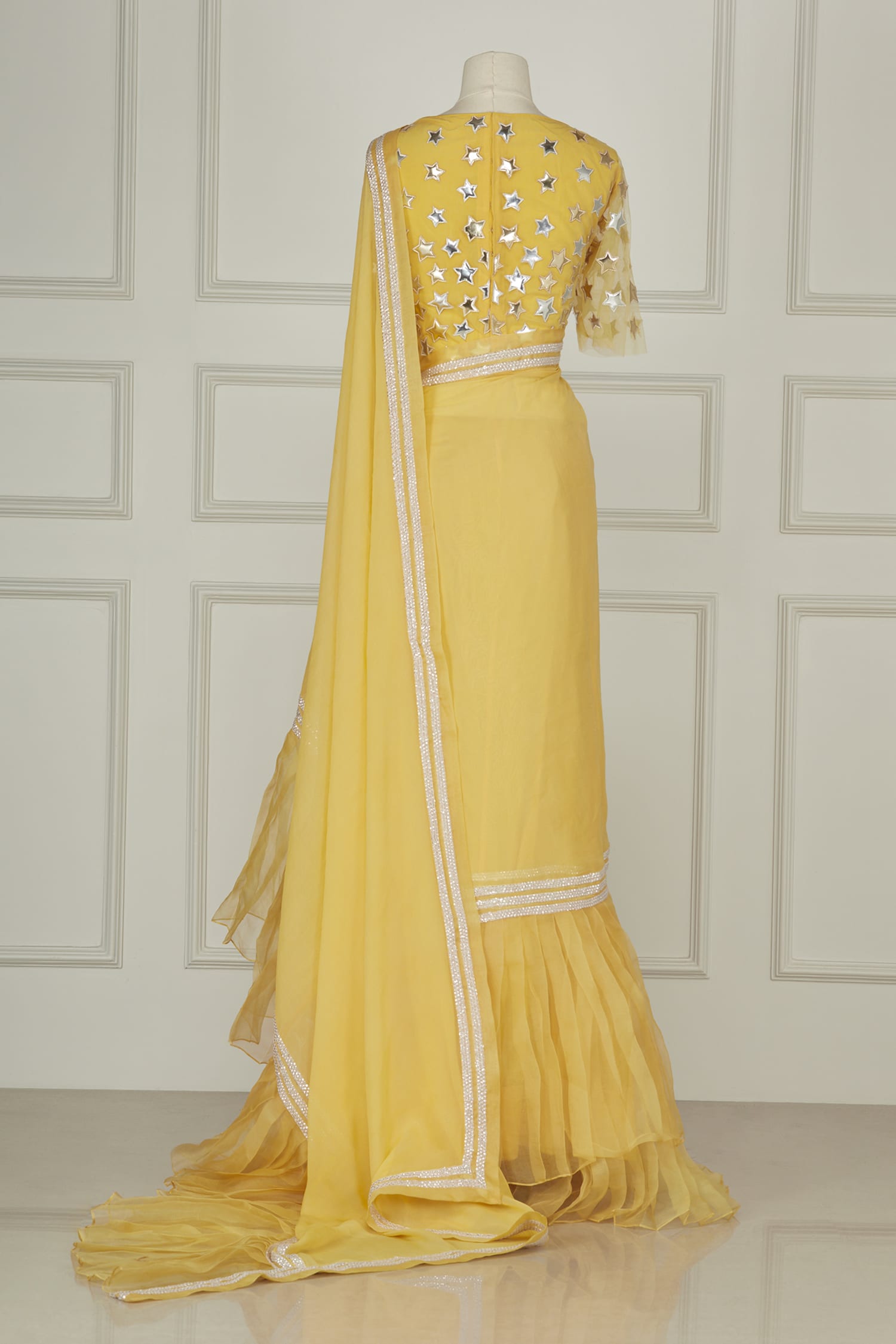 Yellow ruffle saree set