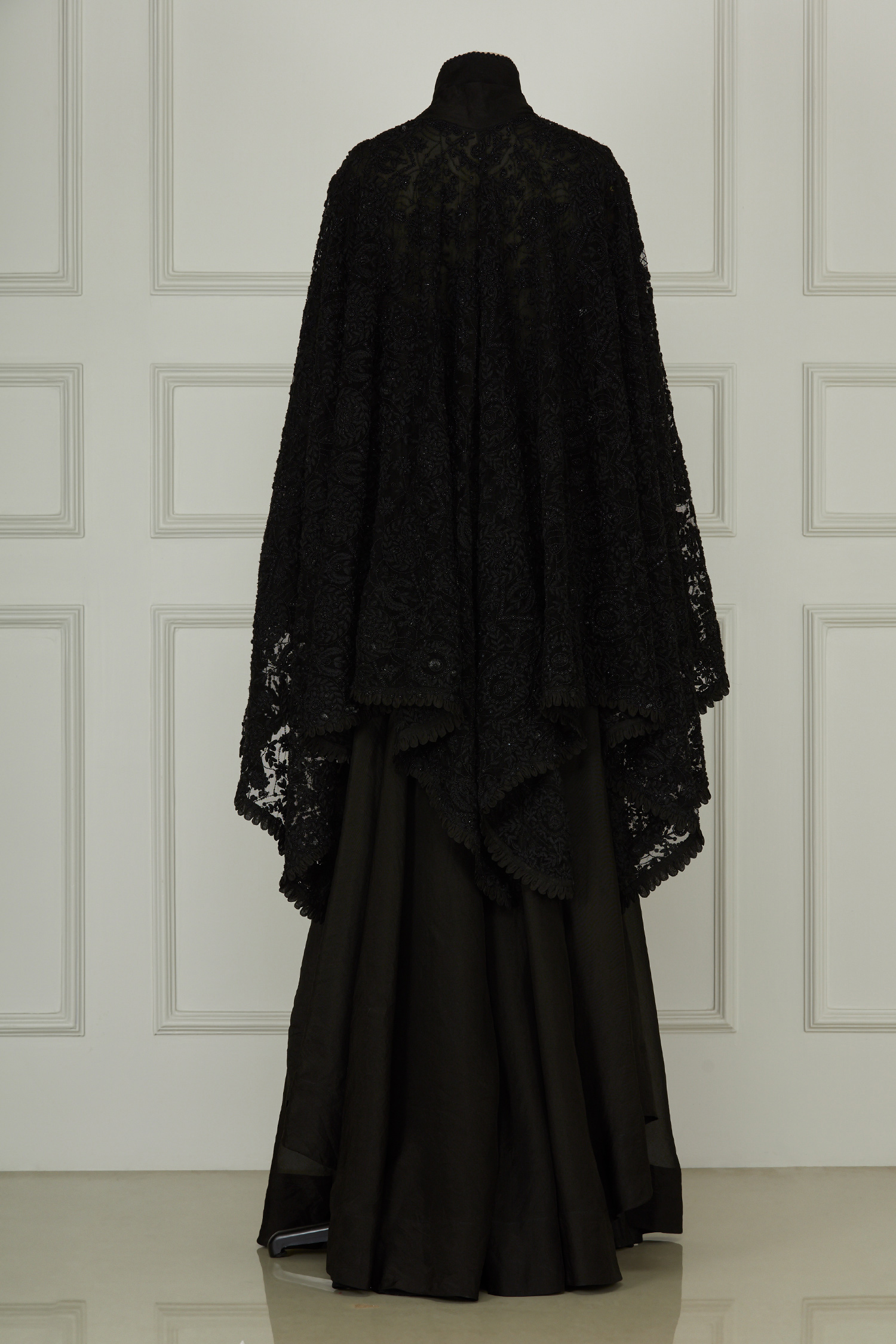 Black floral embroidered cape set